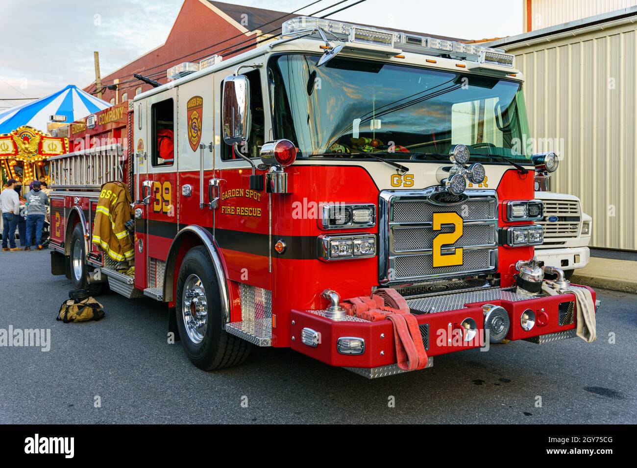 New Holland, PA, USA - September 30, 2021: A fire engine was on display ...