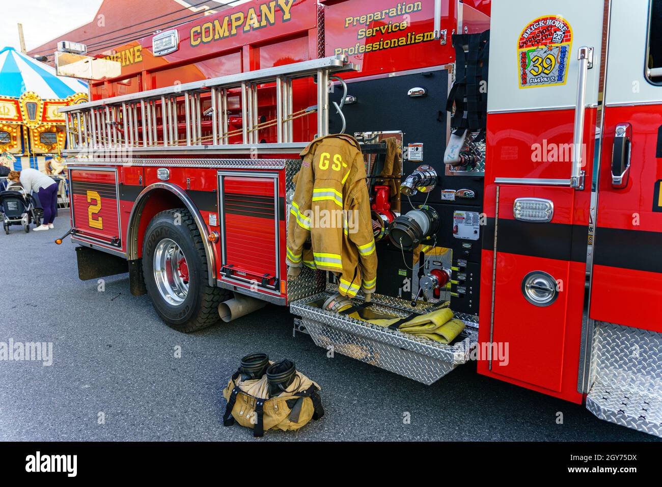 New Holland, PA, USA - September 30, 2021: A fire engine was on display ...