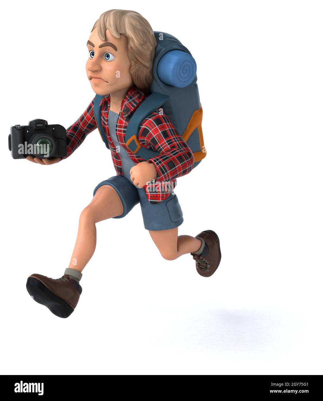 Fun backpacker cartoon guy Stock Photo - Alamy