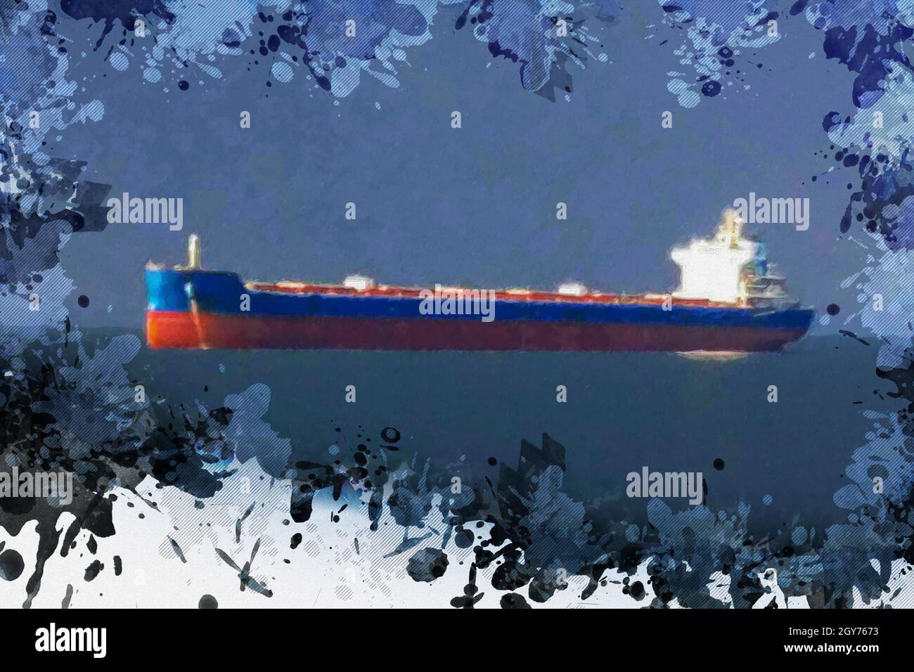 Empty Bulk Carrier at anchorage at sea. Panamax class seagoing vessel ...