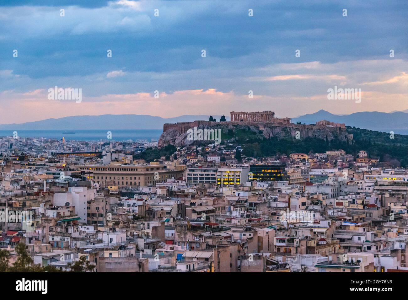 Acropolis aerial view cityscape of athens from top of sightseeing hill ...
