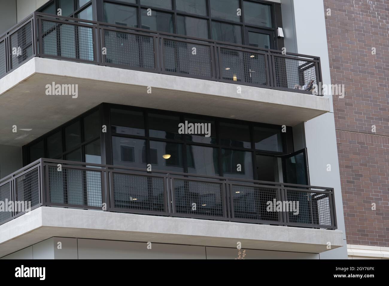 Windows and balcony of new modern office building in Cascade Park in ...