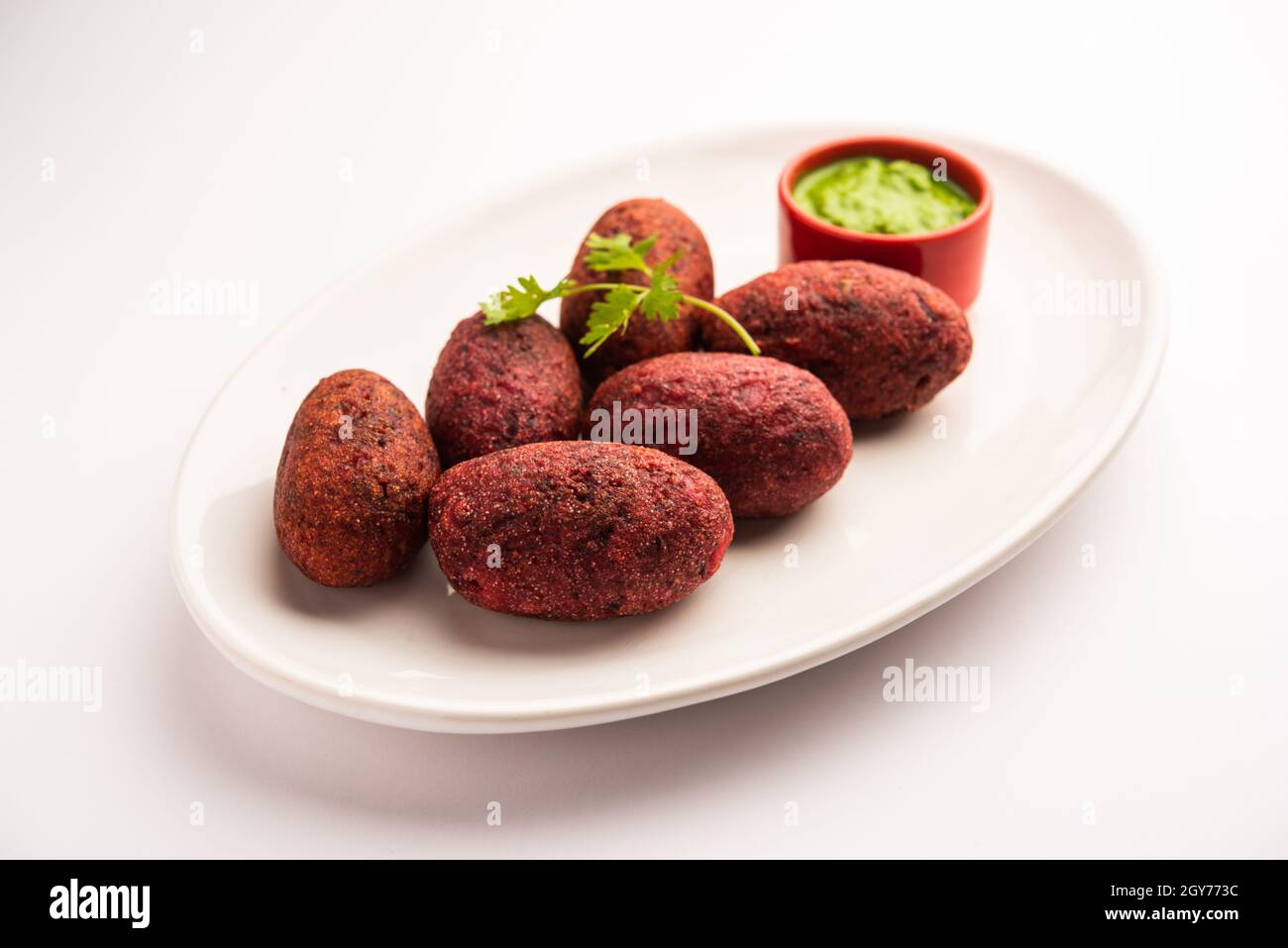 Beet Root Patties or cutlet or tikki served with green chutney Stock ...