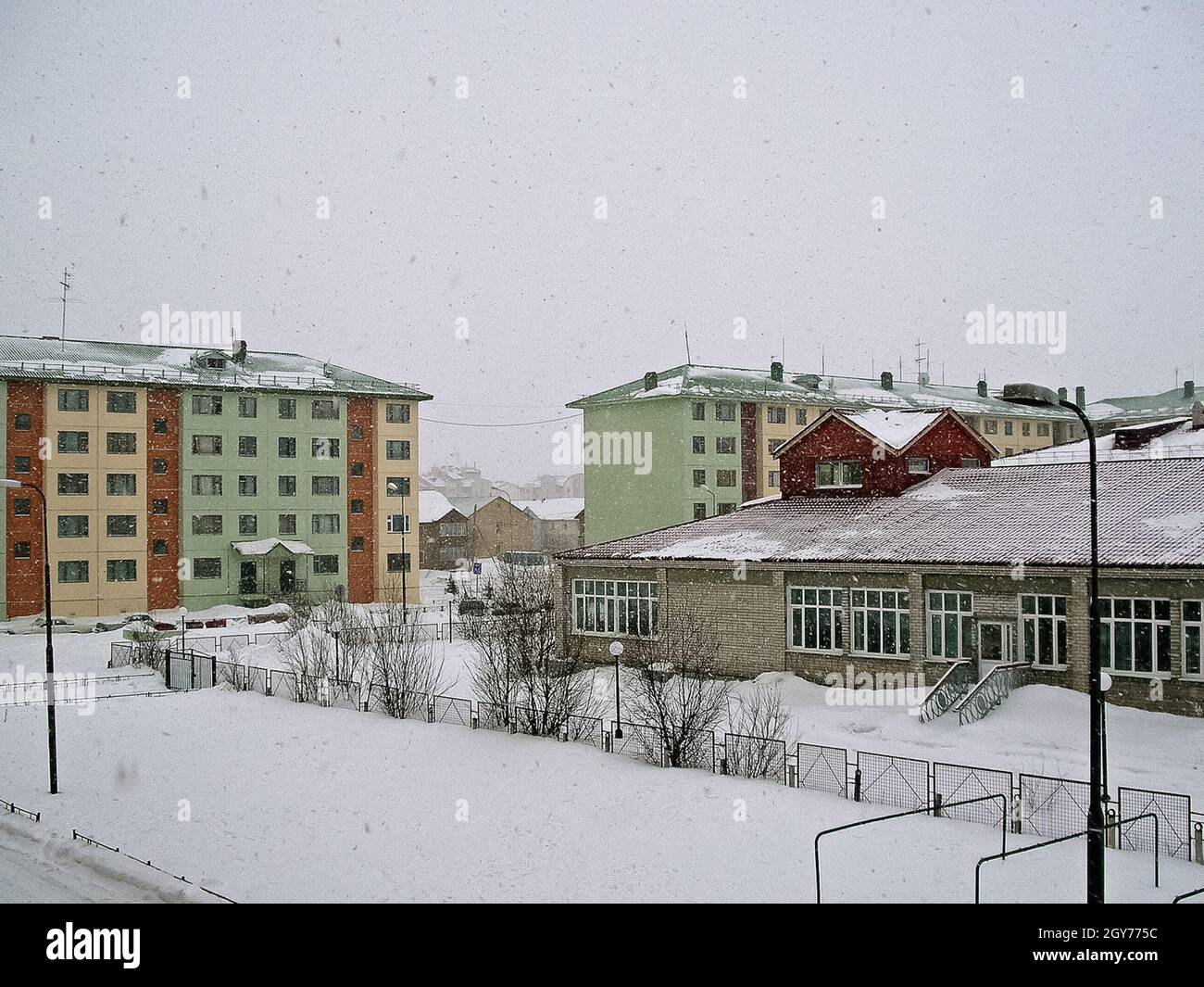The northern northern city of Salekhard. Single-storey houses and multi ...