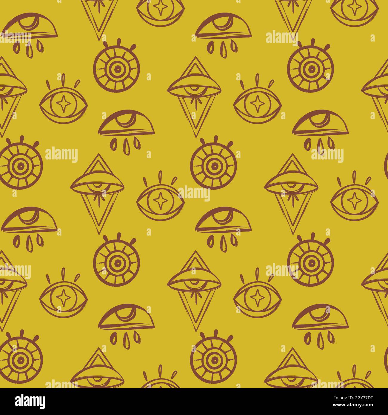 Doodle Psychedelic Eyes Seamless Pattern. Boho Occult Wallpaper and ...