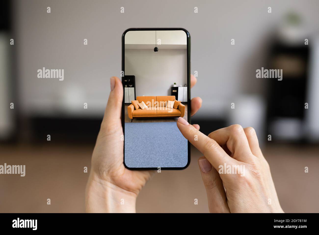 AR Technology App For Living Room Living Room Furniture Stock Photo - Alamy