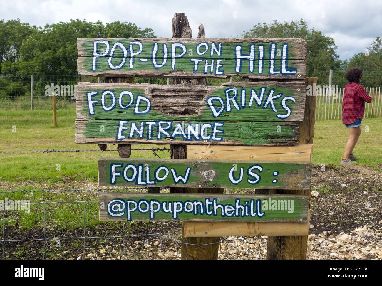 Wooden sign for Pop up on the Hill on Grange Hill, Wareham, Isle of ...