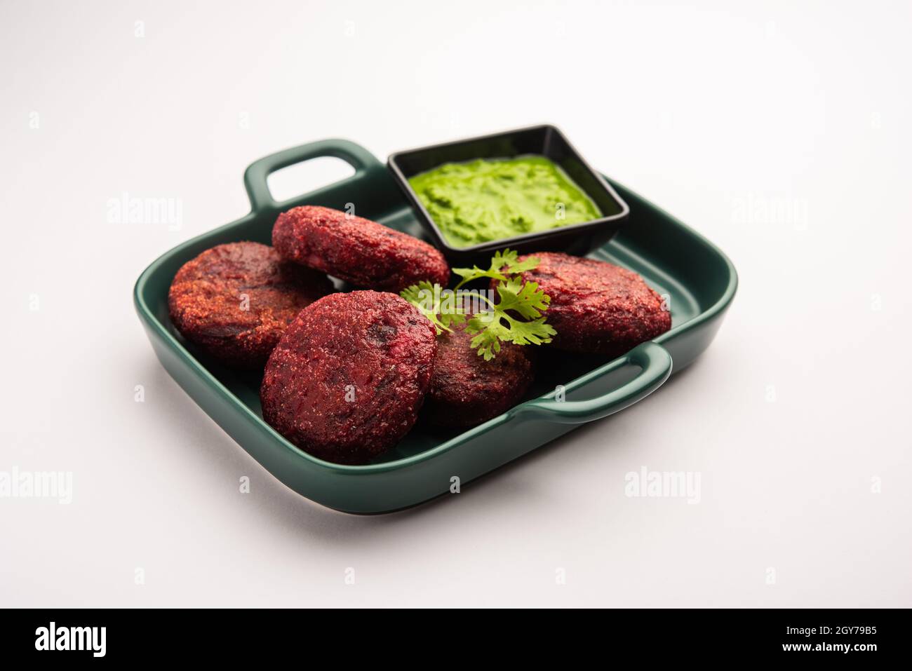 Beet Root Patties or cutlet or tikki served with green chutney Stock ...