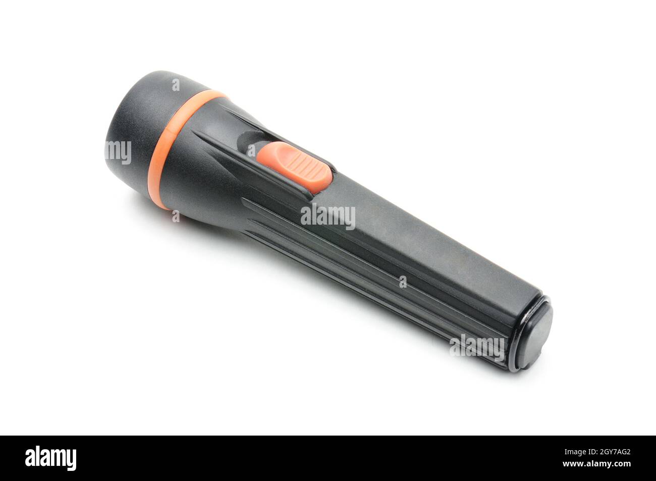 Flashlight in black on an isolated white background Stock Photo - Alamy