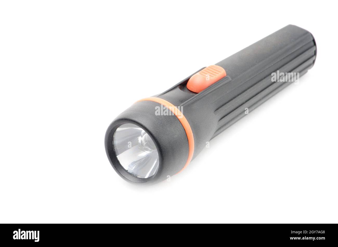 Flashlight in black on an isolated white background Stock Photo - Alamy