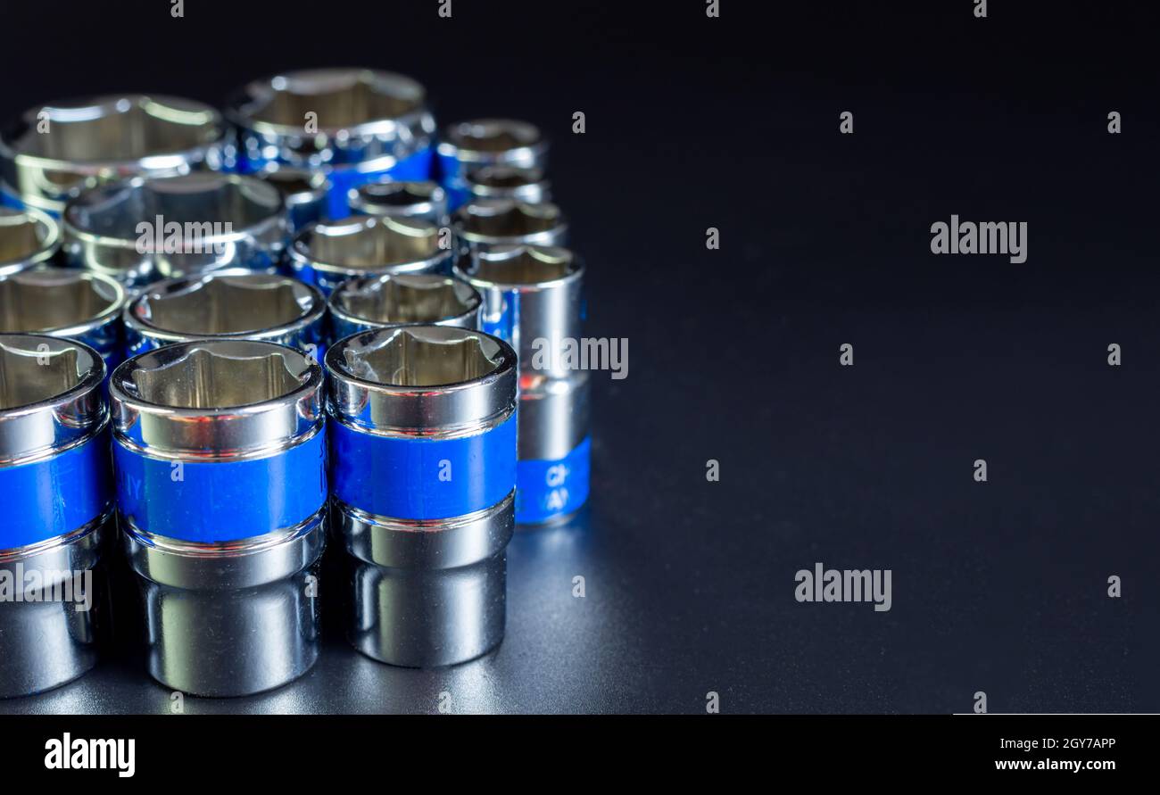 Block wrench set on a black background Stock Photo - Alamy