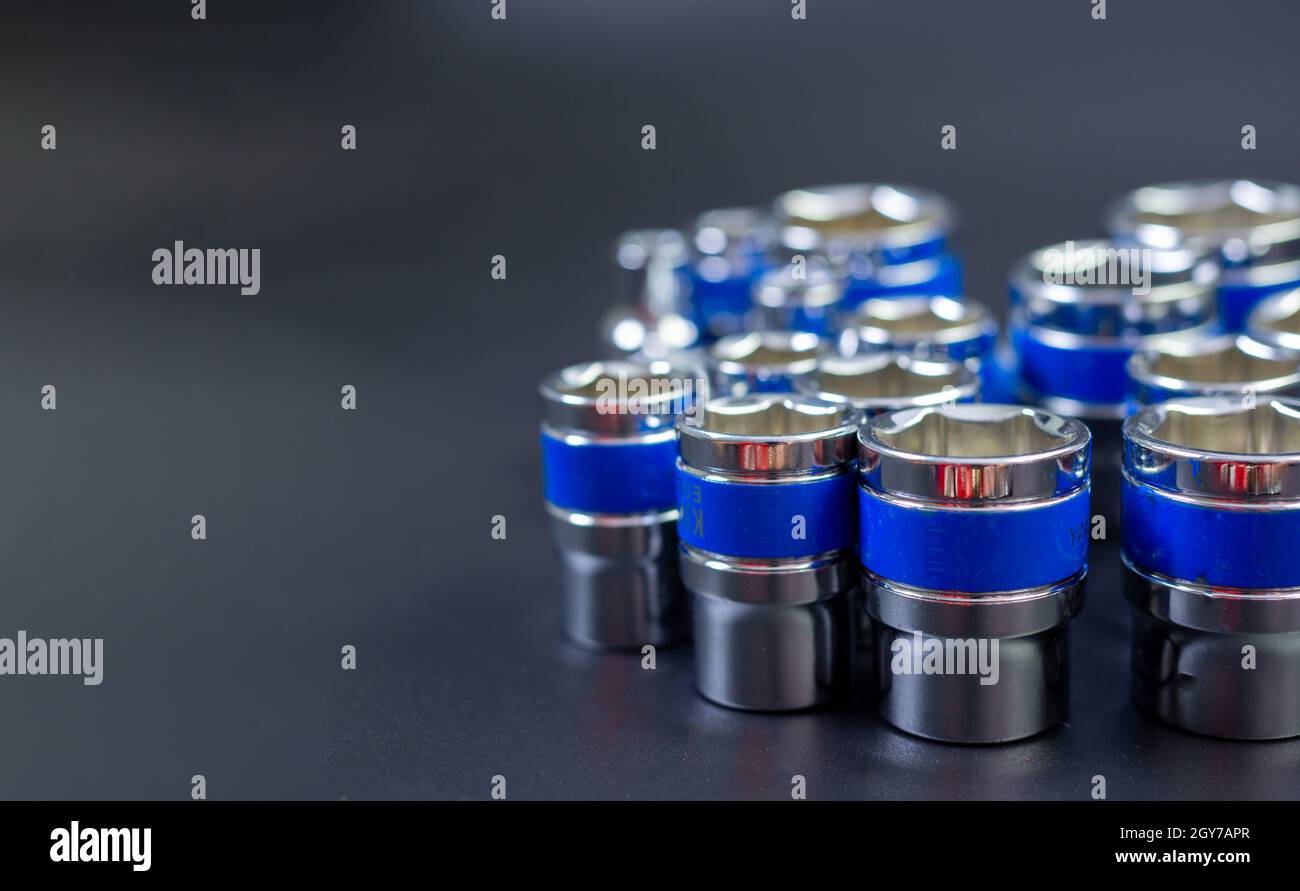 Block wrench set on a black background Stock Photo - Alamy