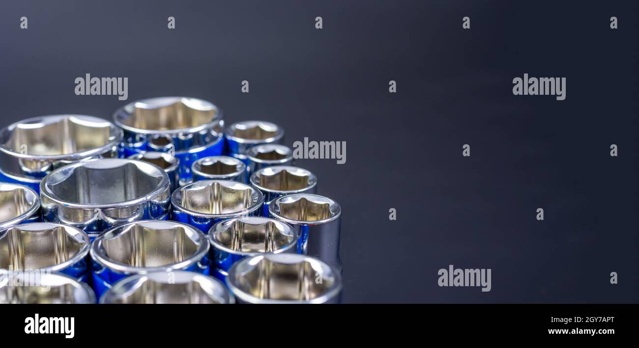 Block wrench set on a black background Stock Photo - Alamy