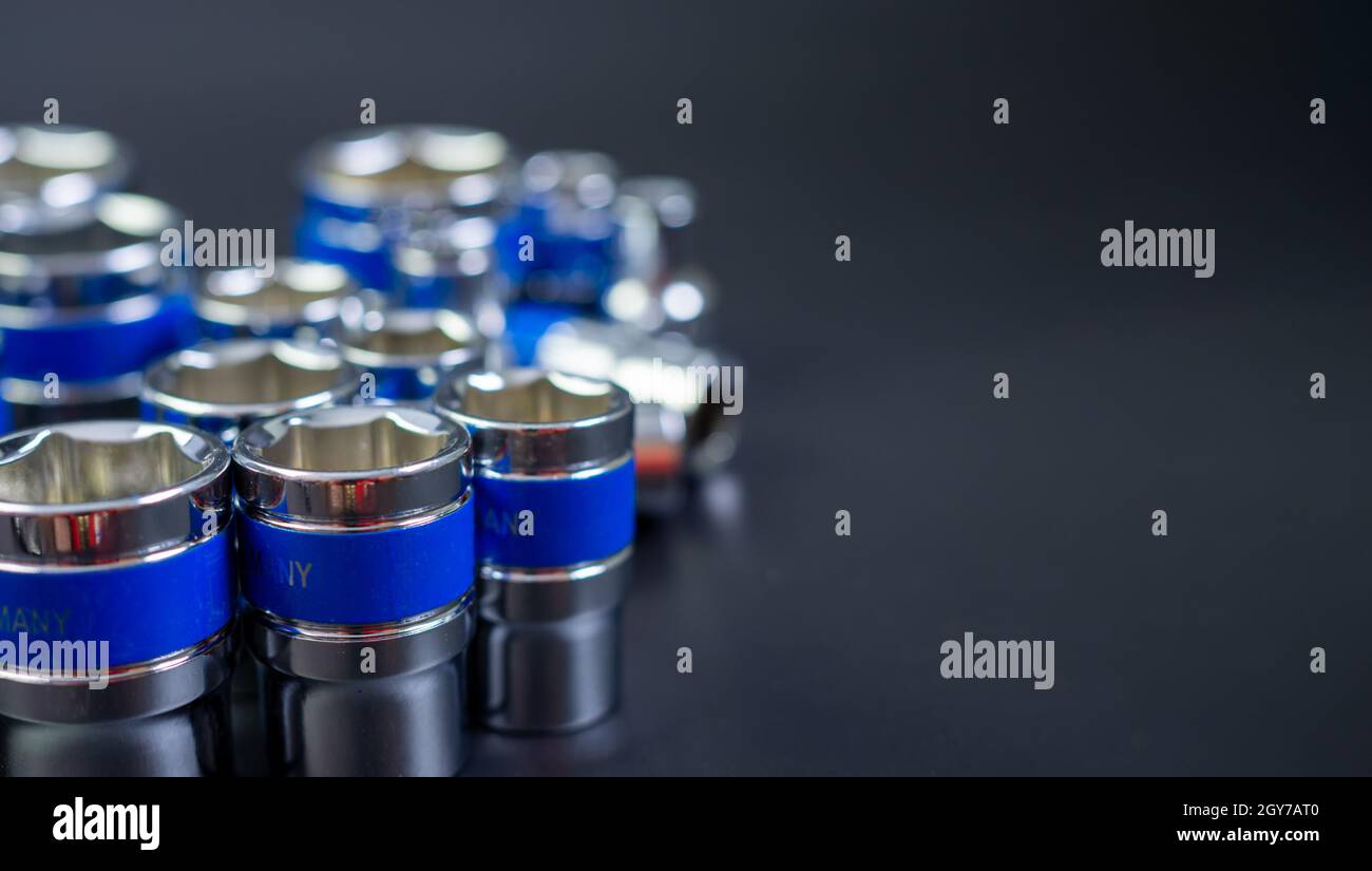 Block wrench set on a black background Stock Photo - Alamy