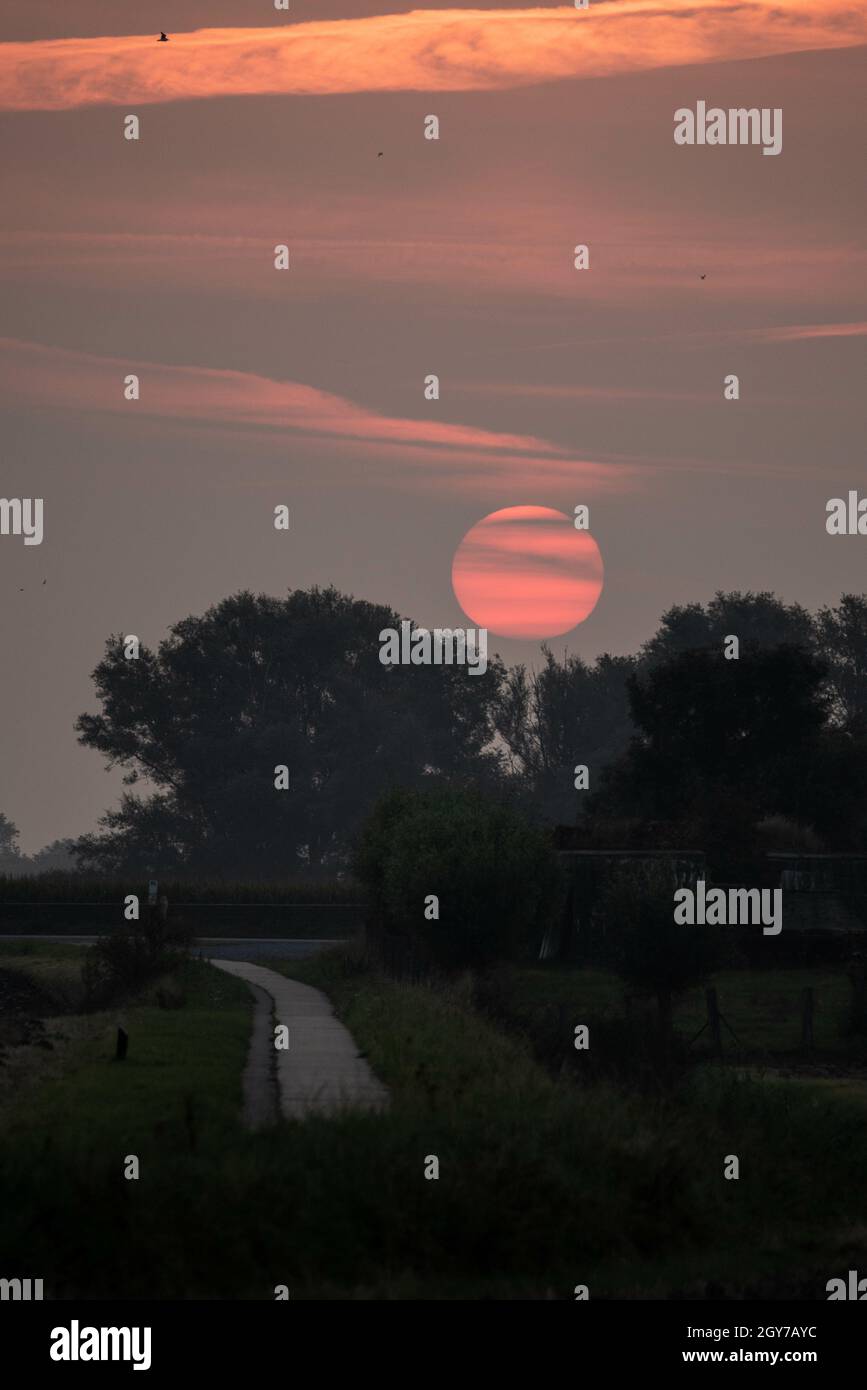 rising sun in rural scenery Stock Photo - Alamy