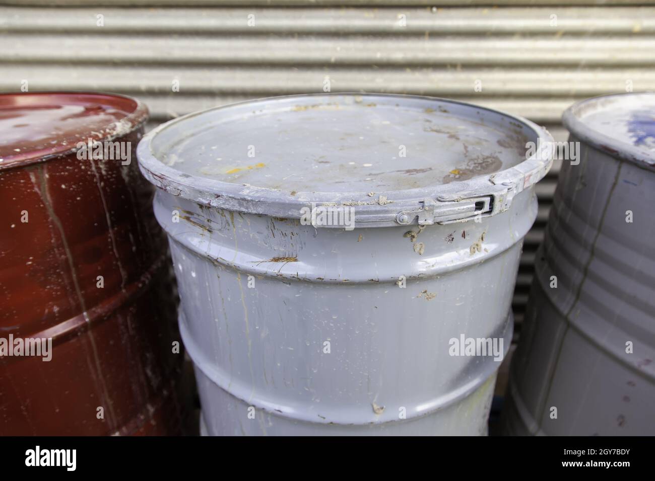 Detail of pollution and garbage, old barrels for transporting ...
