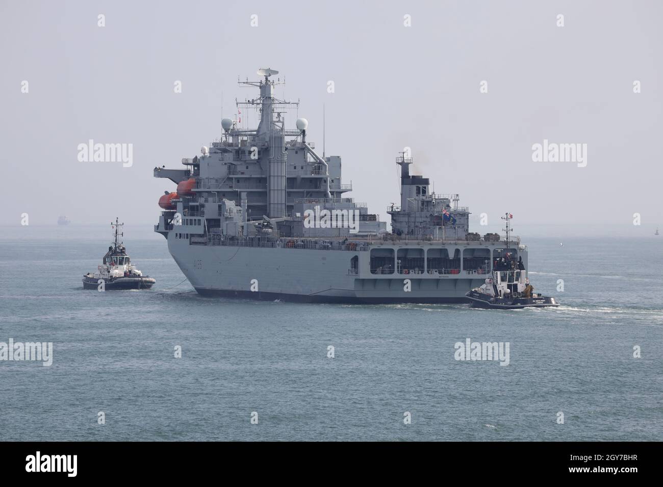 The Royal Fleet Auxiliary ship ARGUS heads into The Solent. The Primary ...