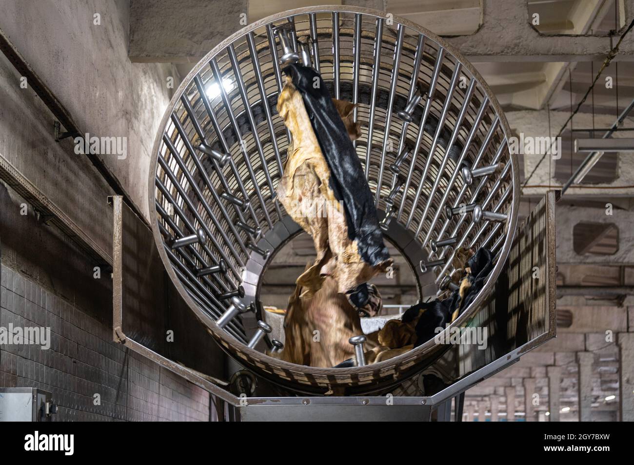 Steel cylinder for demineralization of cattle hide Stock Photo - Alamy