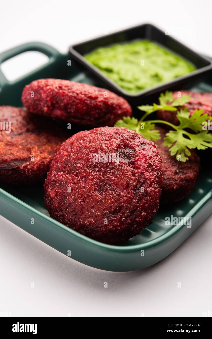 Beet Root Patties or cutlet or tikki served with green chutney Stock ...
