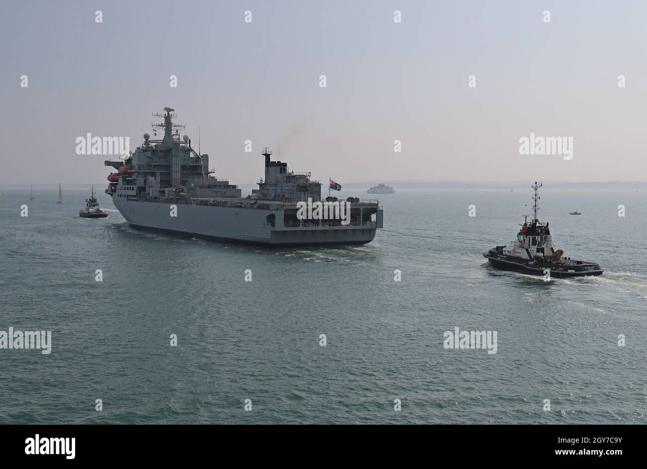 The Royal Fleet Auxiliary ship ARGUS heads into The Solent. The Primary ...