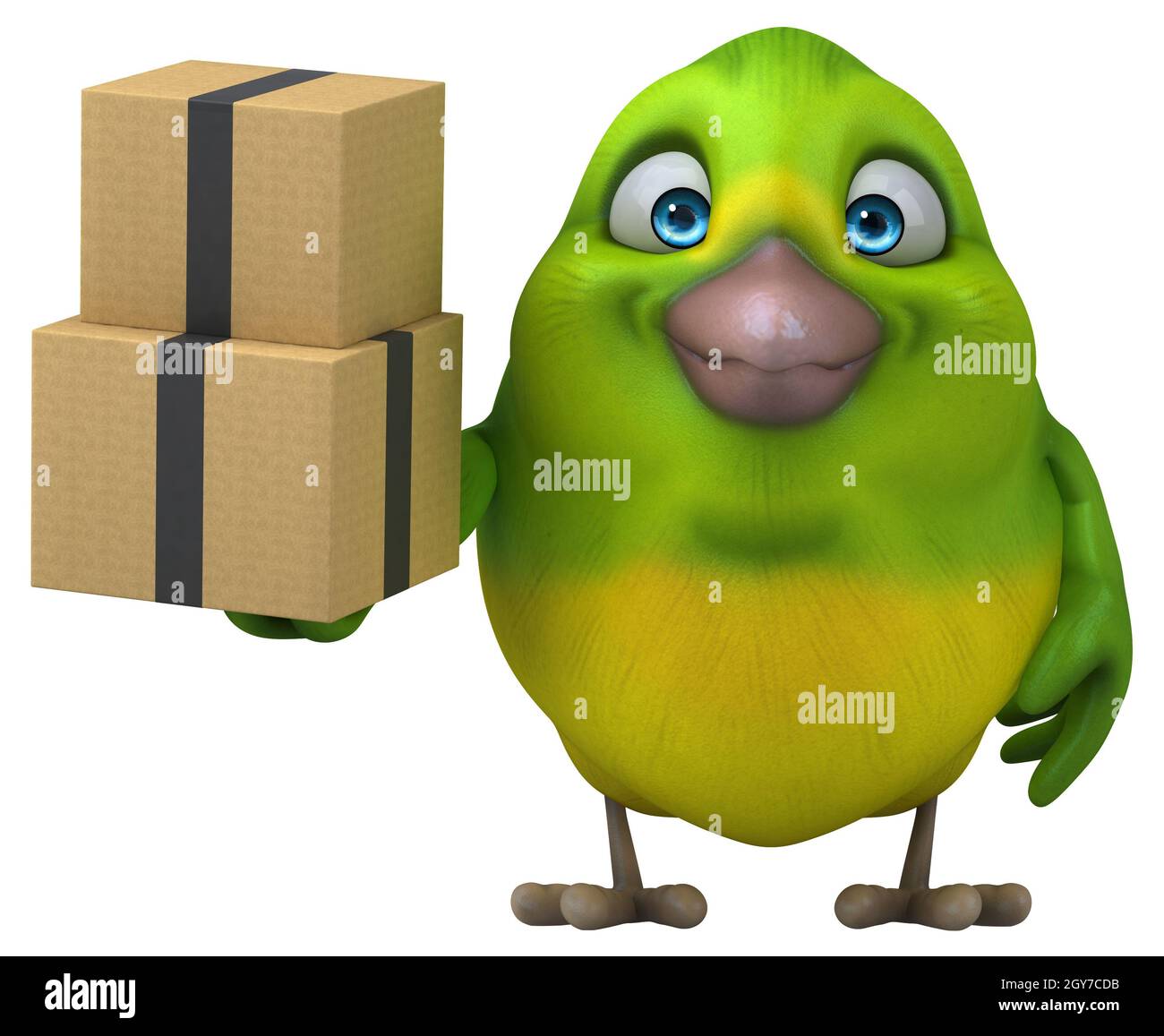 Fun green bird - 3D Illustration Stock Photo - Alamy