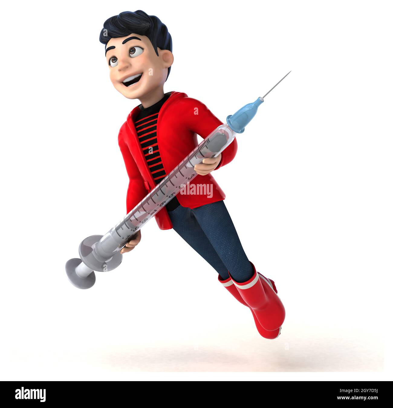 Fun 3D cartoon teenage boy with a syringe Stock Photo - Alamy