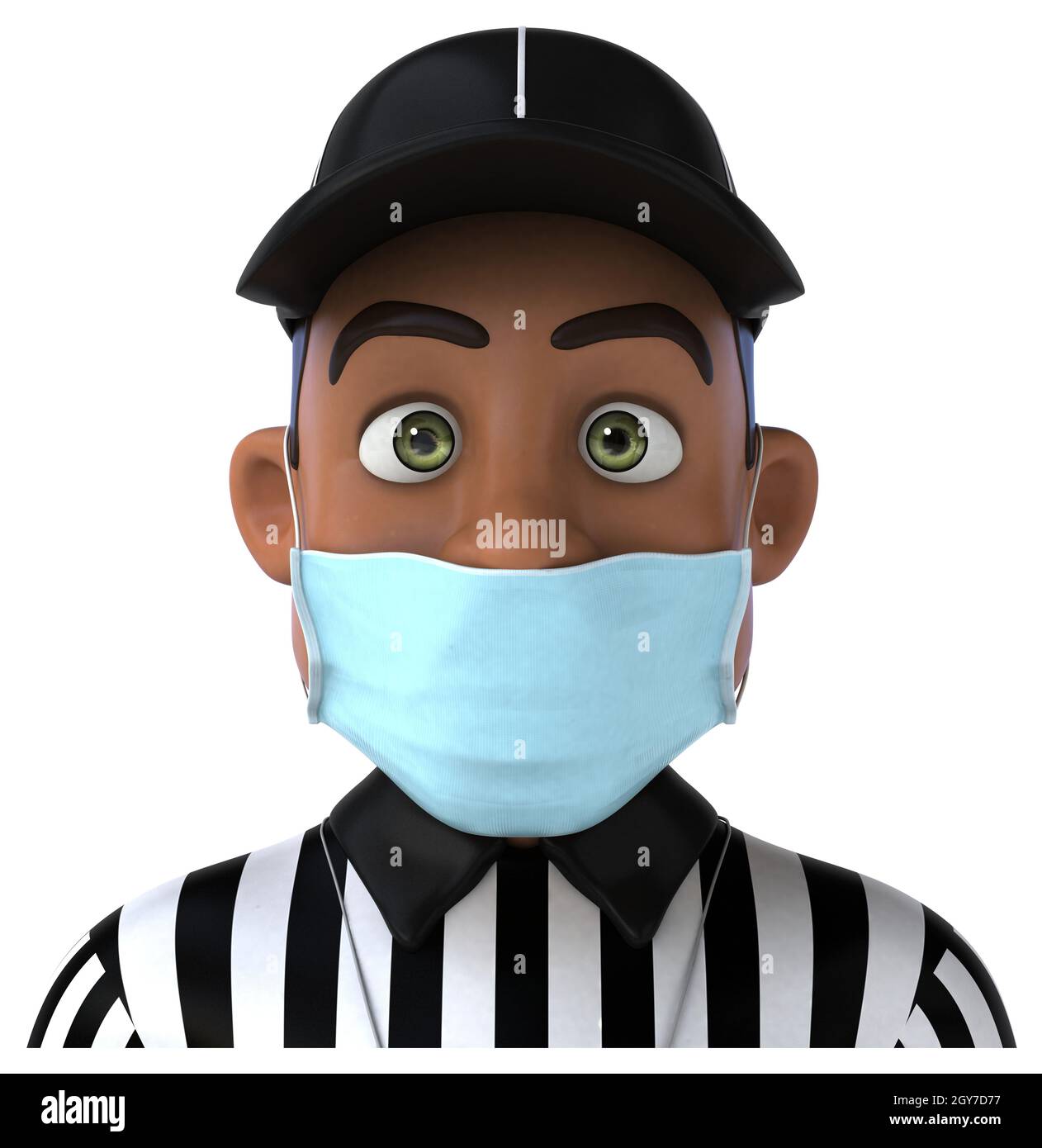 Fun 3D illustration of a black referee with a mask Stock Photo - Alamy
