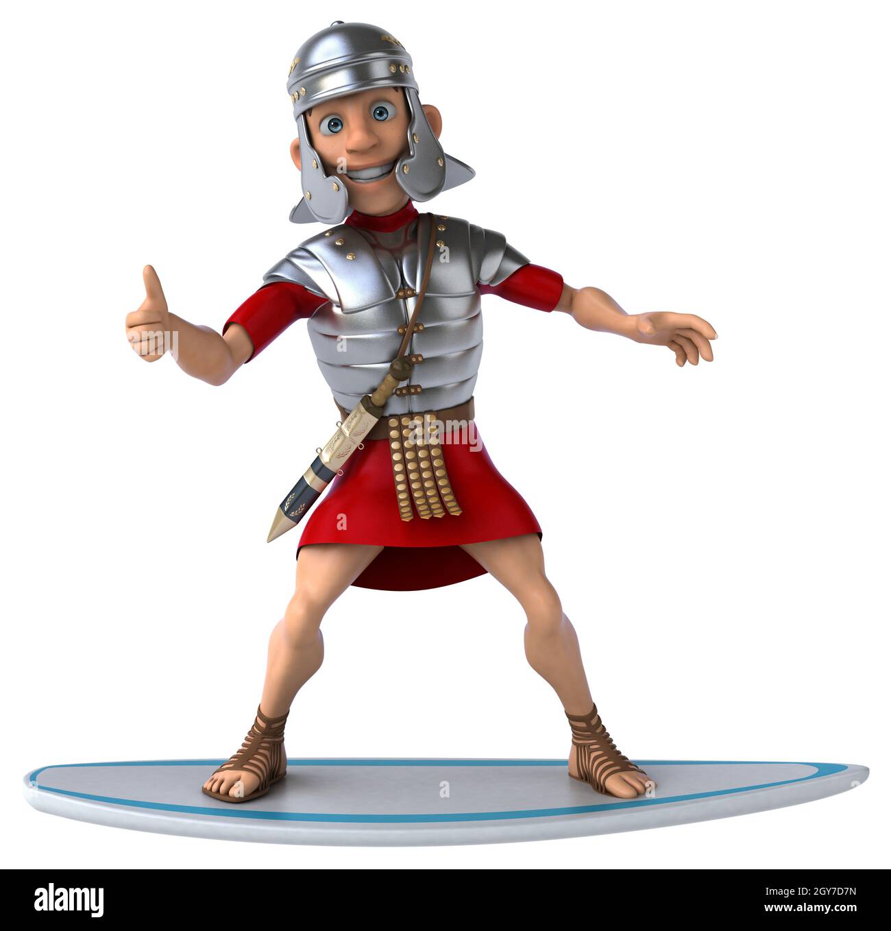 Fun 3D cartoon roman soldier surfing Stock Photo - Alamy