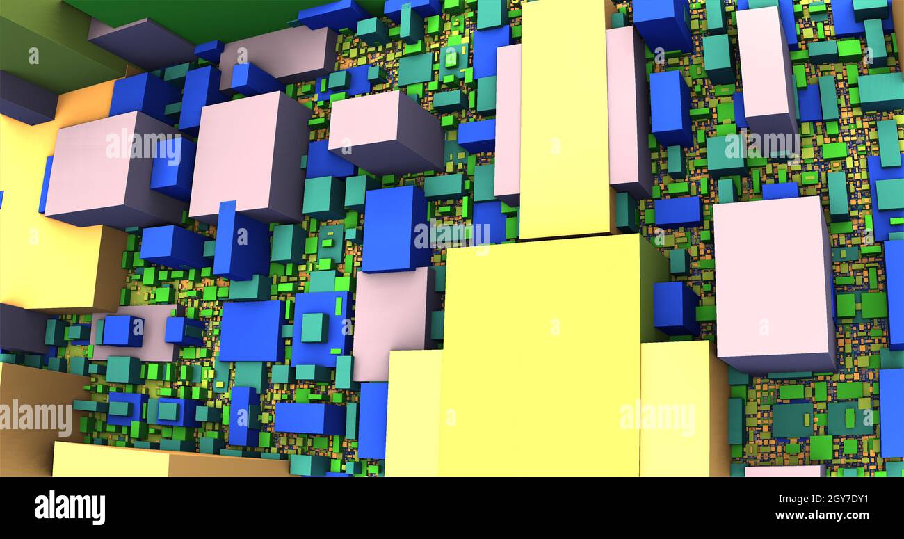 Flight through Cube of technic Stock Photo - Alamy