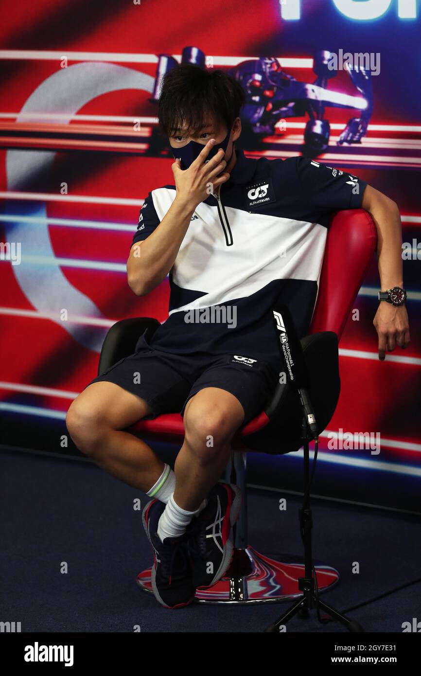 Yuki Tsunoda (JPN) AlphaTauri in the FIA Press Conference. Turkish ...