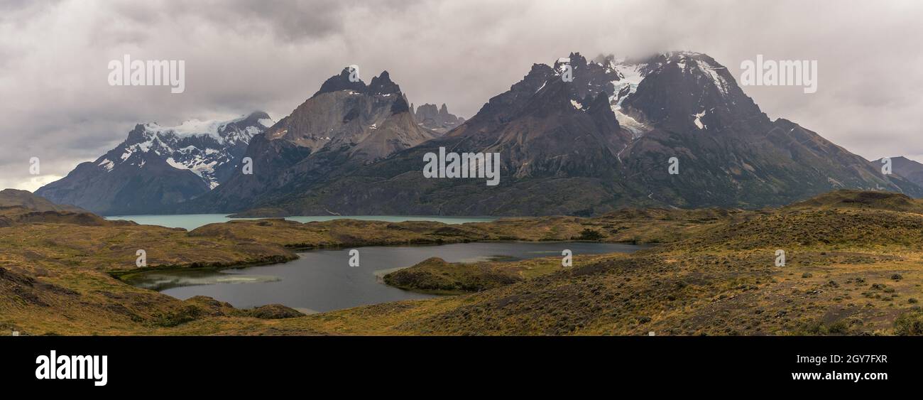 Panorama of Torres del Paine National Park, Patagonia, Chile Stock ...