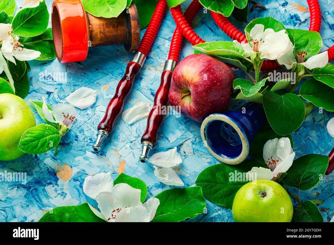 Oriental hookah with the aroma of fresh apples. Floral shisha tobacco ...