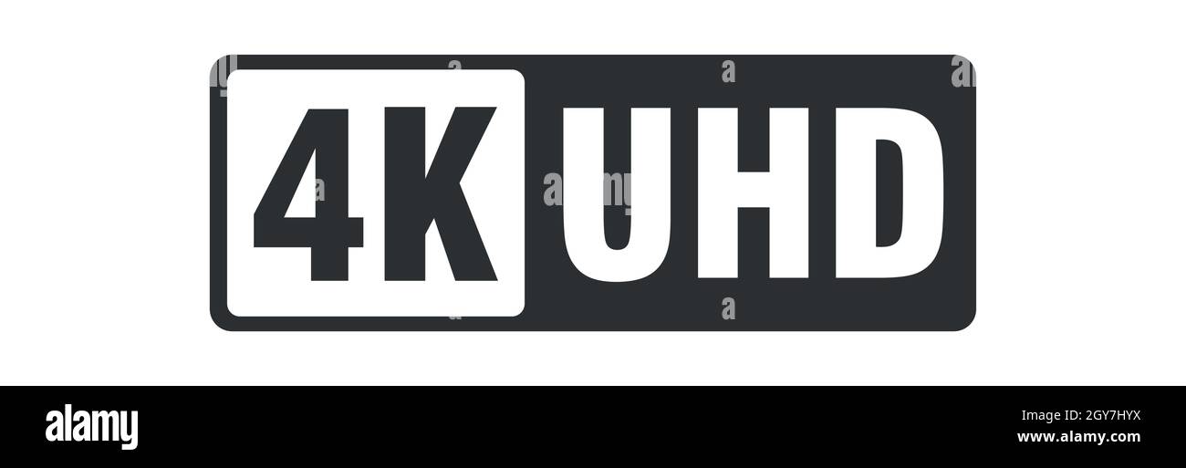 4K Ultra HD icon on white backdrop. High definition label. Gold UHD ...