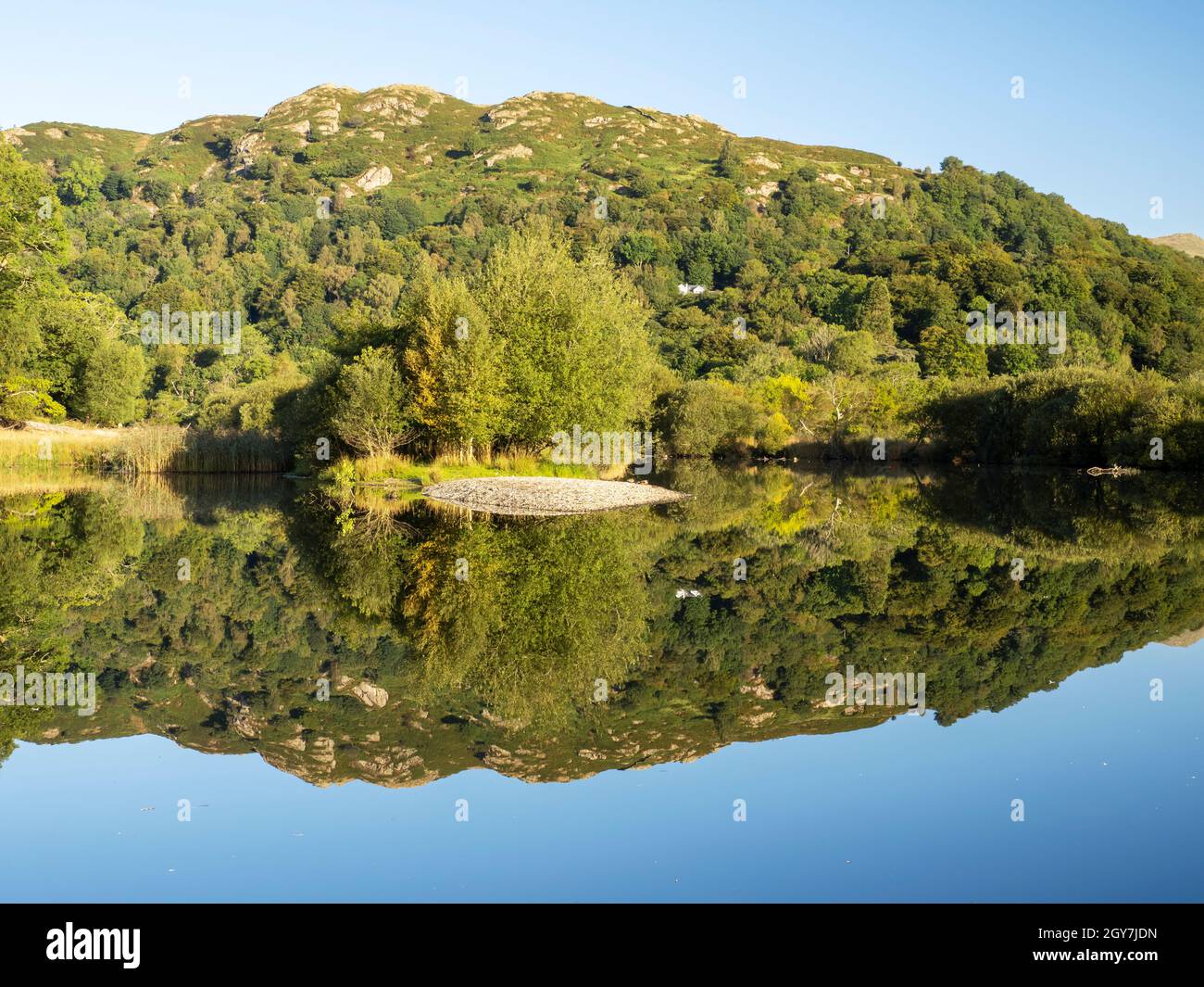 Reflections in the River Brathay in Ambleside, Lake District, UK with ...