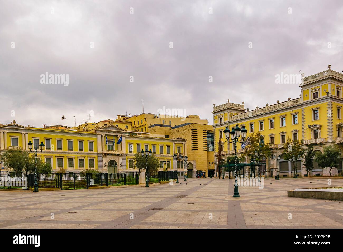 Neoclassical style buildings at urban square, athens, greece Stock ...