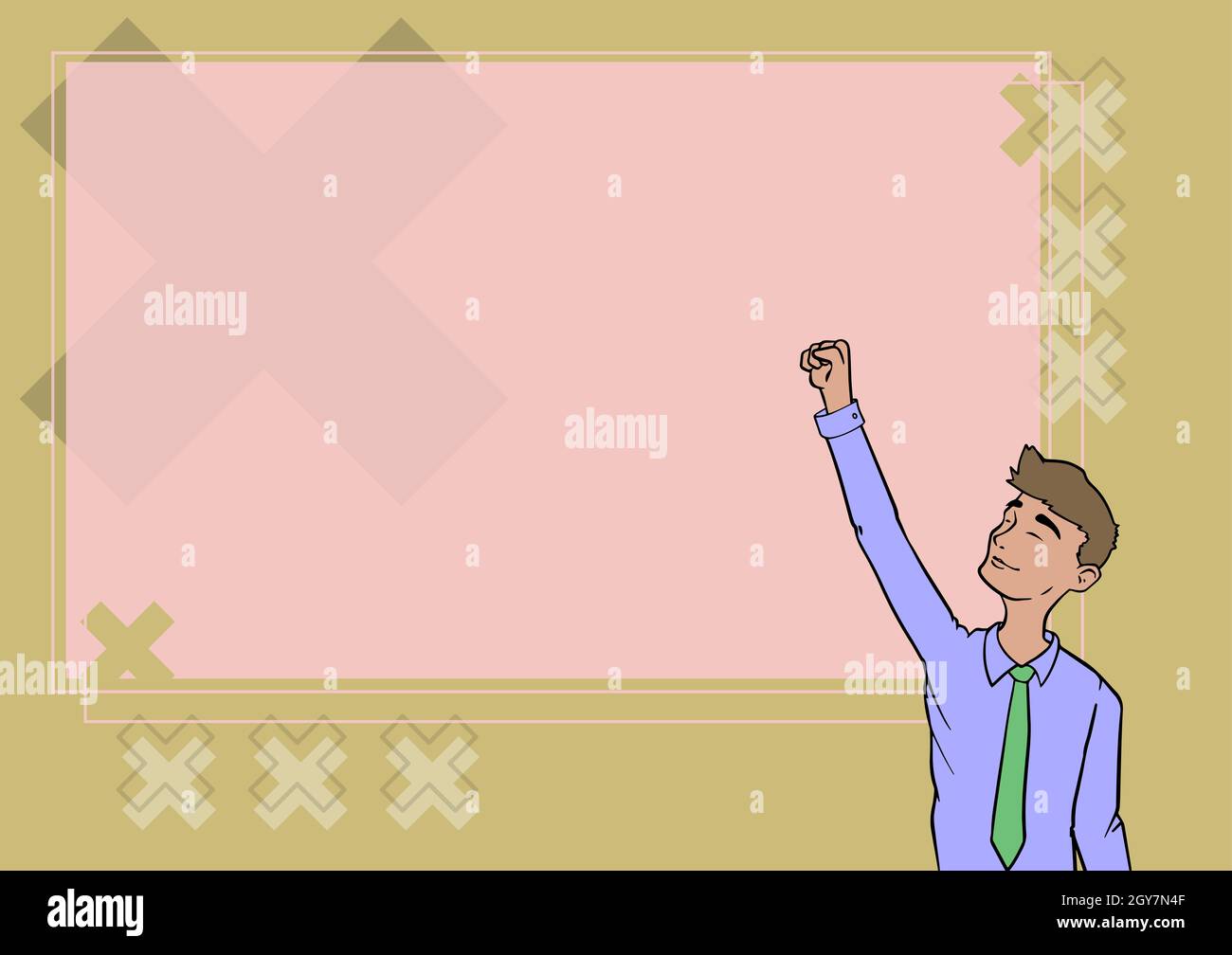 Happy Man Illustration Standing Infront Board Raising Hands For Sucess ...