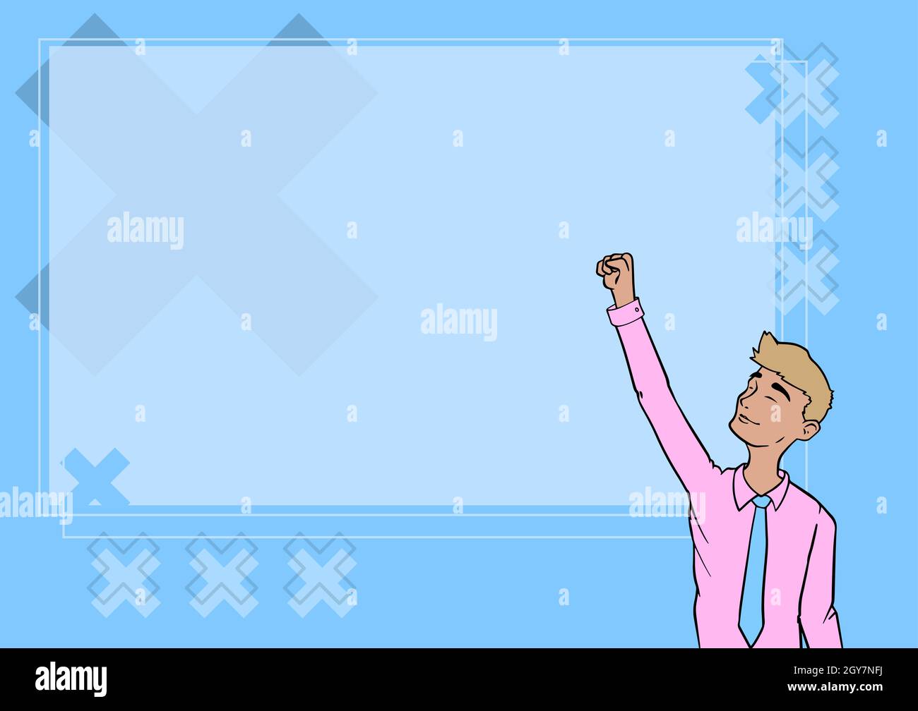 Happy Man Illustration Standing Infront Board Raising Hands For Sucess ...