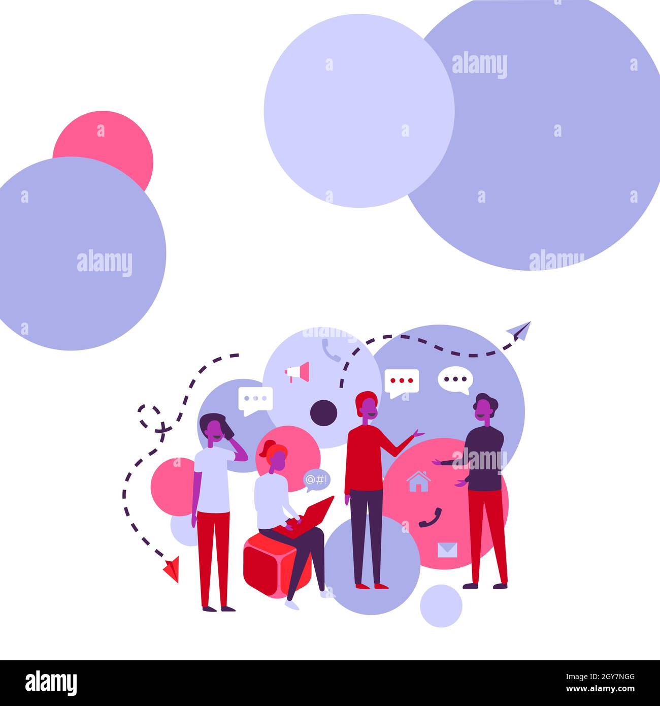 Four Colleagues Illustration Having Conversations Brainstorming New ...