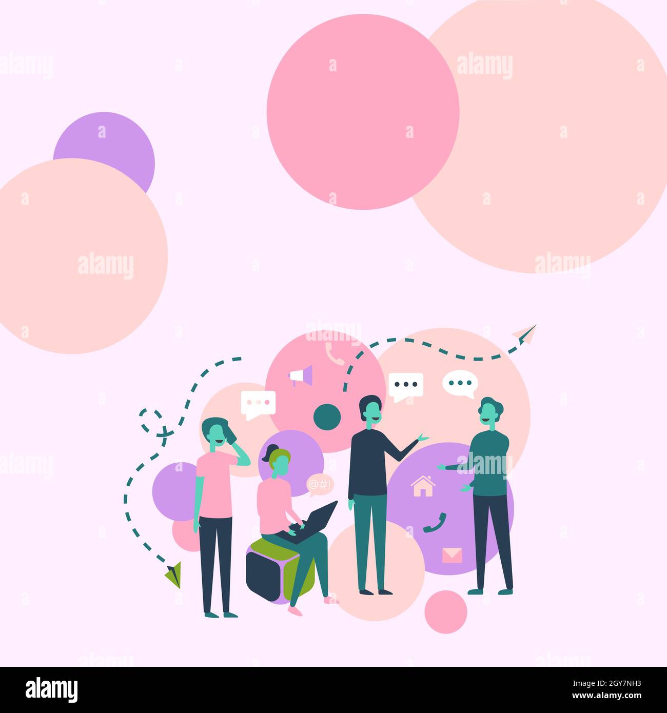 Four Colleagues Illustration Having Conversations Brainstorming New ...