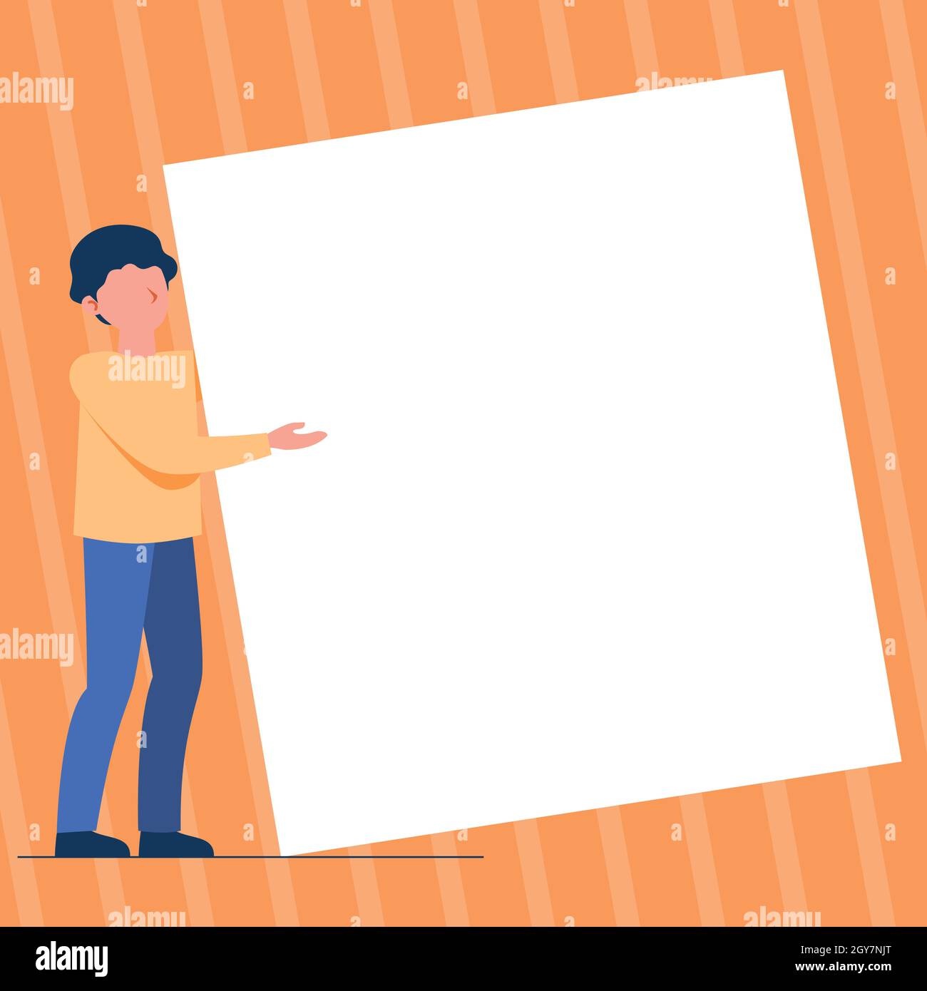 Man Standing Drawing Holding Presenting Huge Blank Paper Stock Photo ...