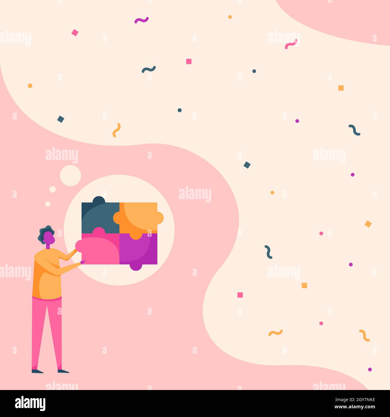 Man Drawing Standing Fitting Four Jigsaw Puzzle Pieces Stock Photo - Alamy