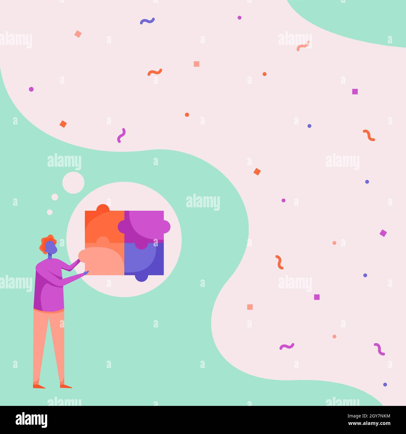 Man Drawing Standing Fitting Four Jigsaw Puzzle Pieces Stock Photo - Alamy