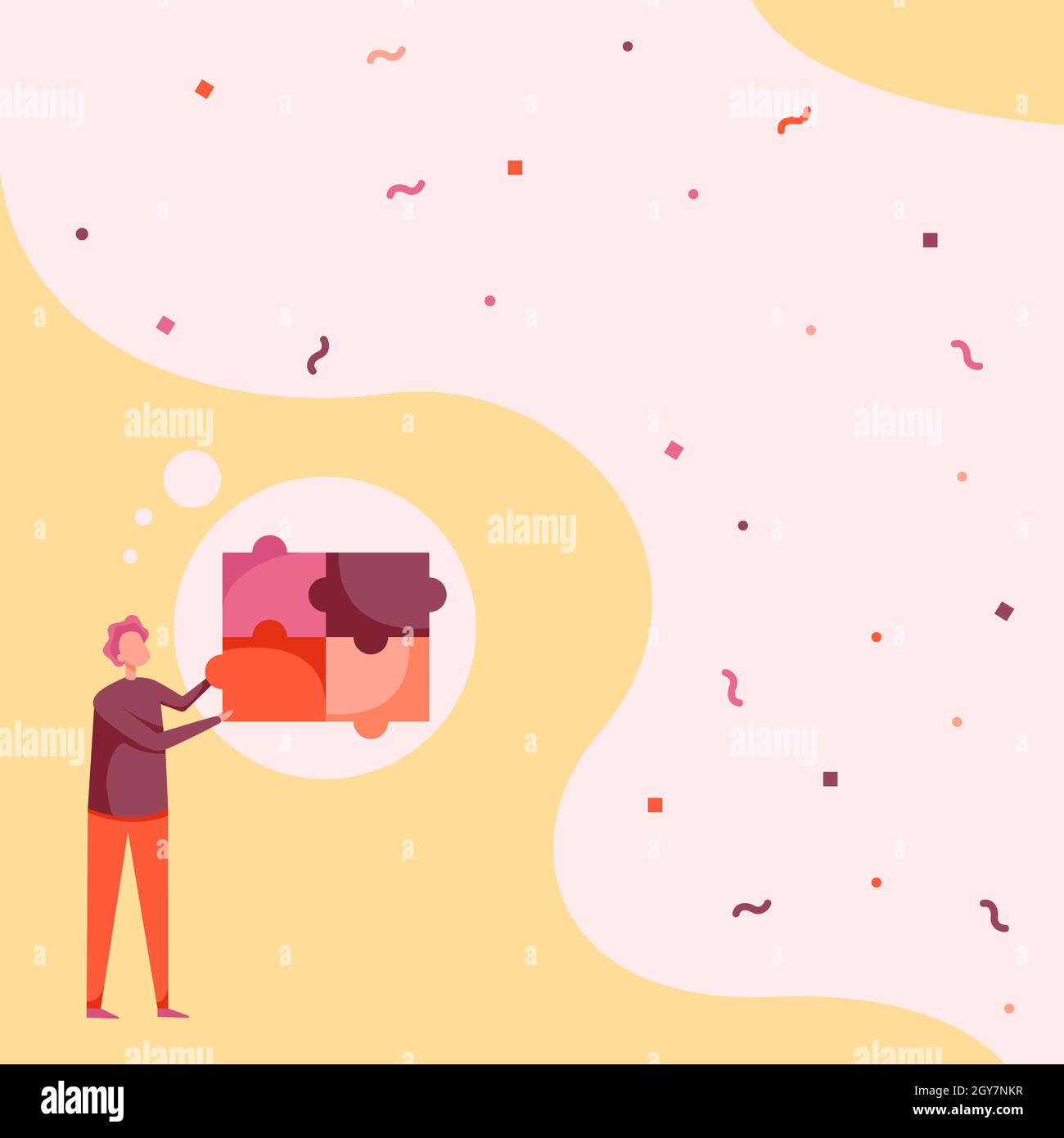 Man Drawing Standing Fitting Four Jigsaw Puzzle Pieces Stock Photo - Alamy