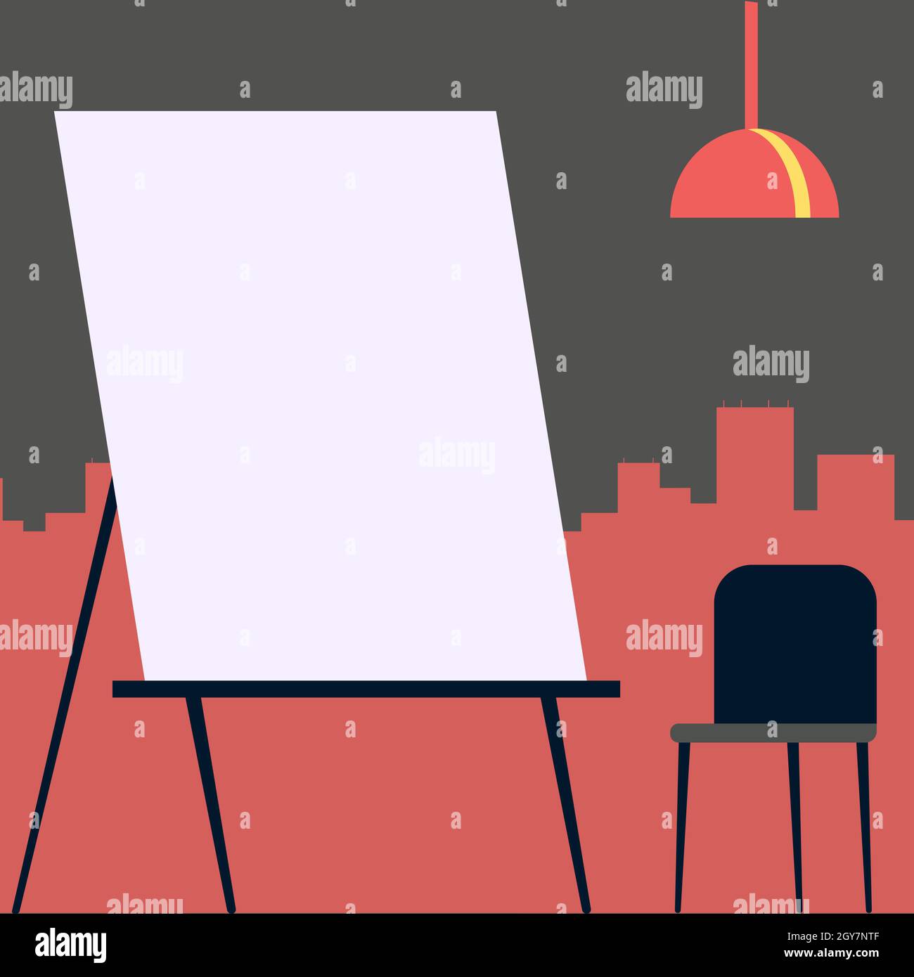 Empty Portrait Artwork Design With Skyscrapers Behind Showing Art ...