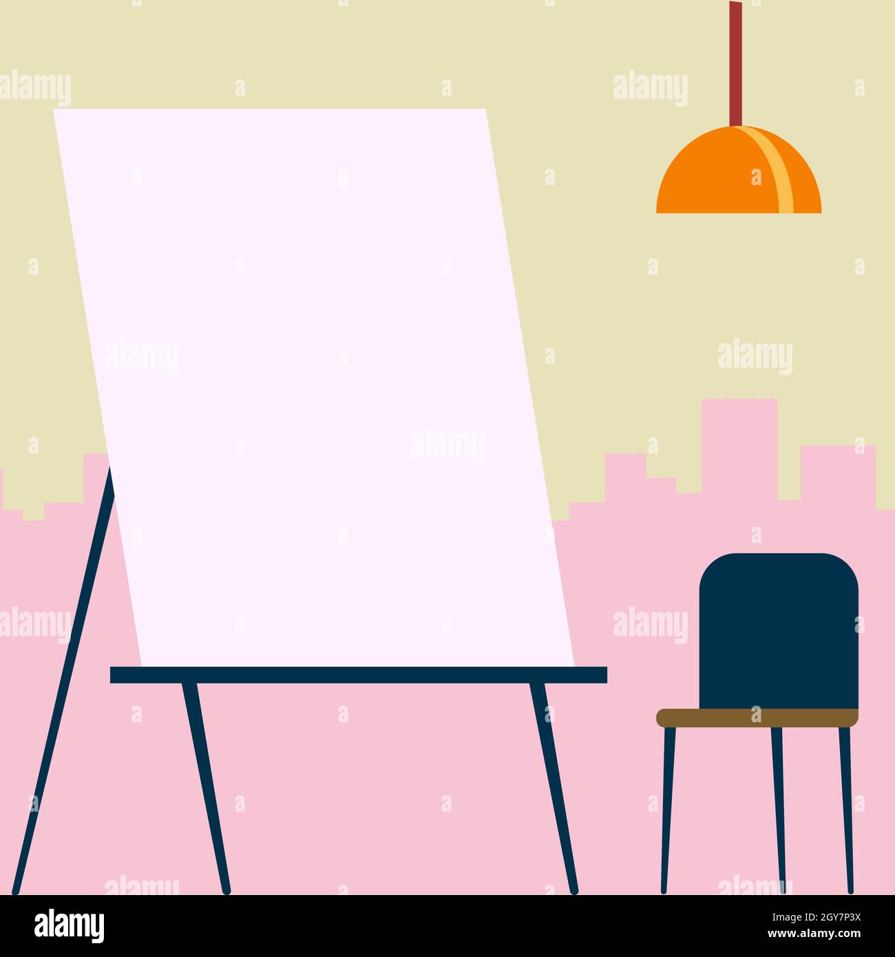 Empty Portrait Artwork Design With Skyscrapers Behind Showing Art ...