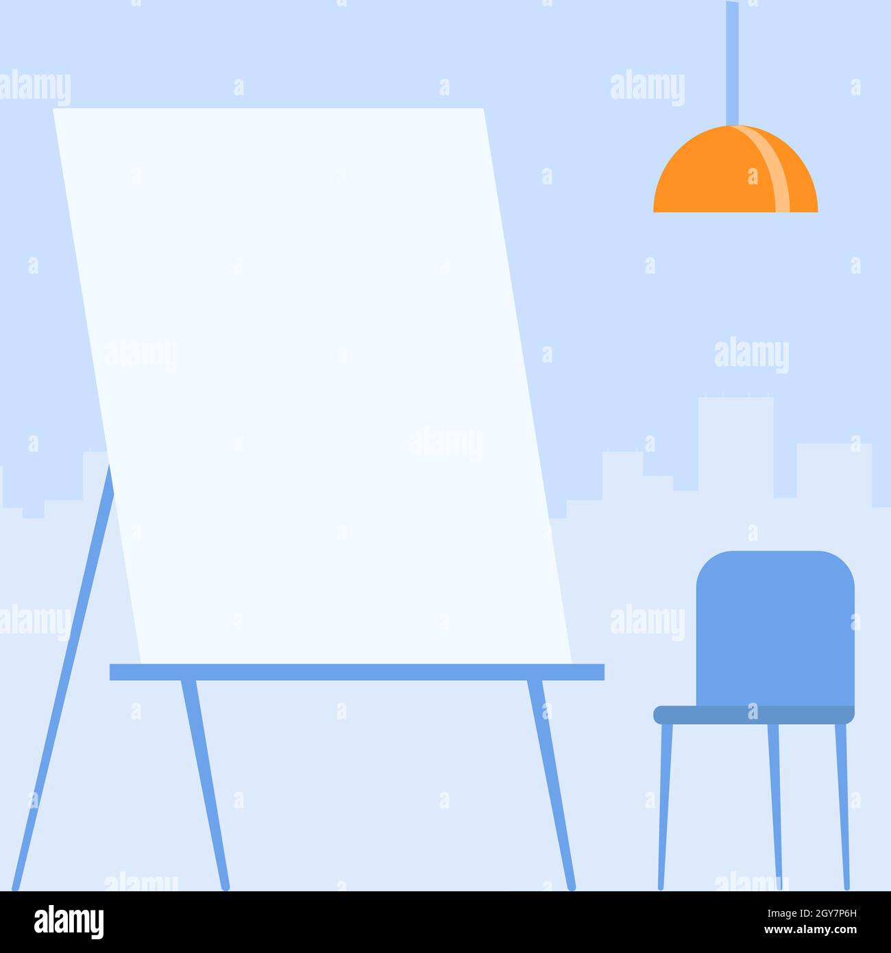 Empty Portrait Artwork Design With Skyscrapers Behind Showing Art ...