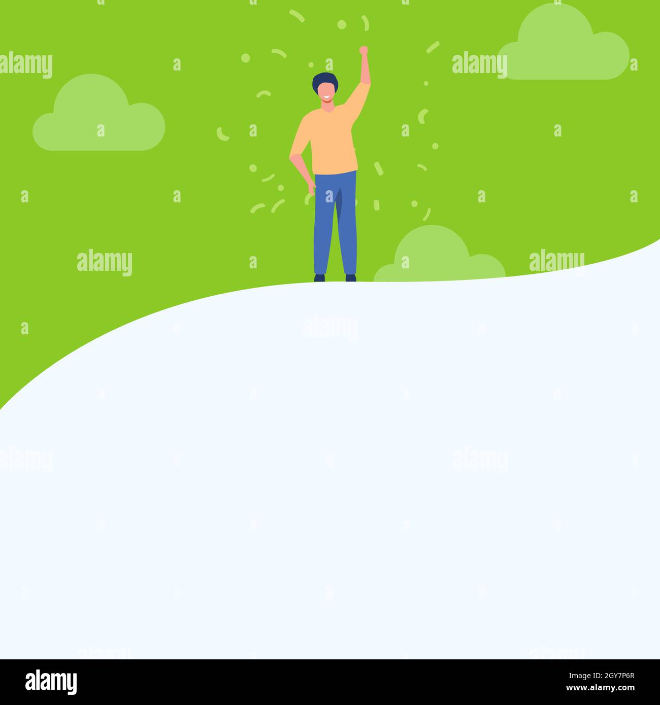 Man Drawing Raising Hand Sky Standing Hill Showing Success Stock Photo ...