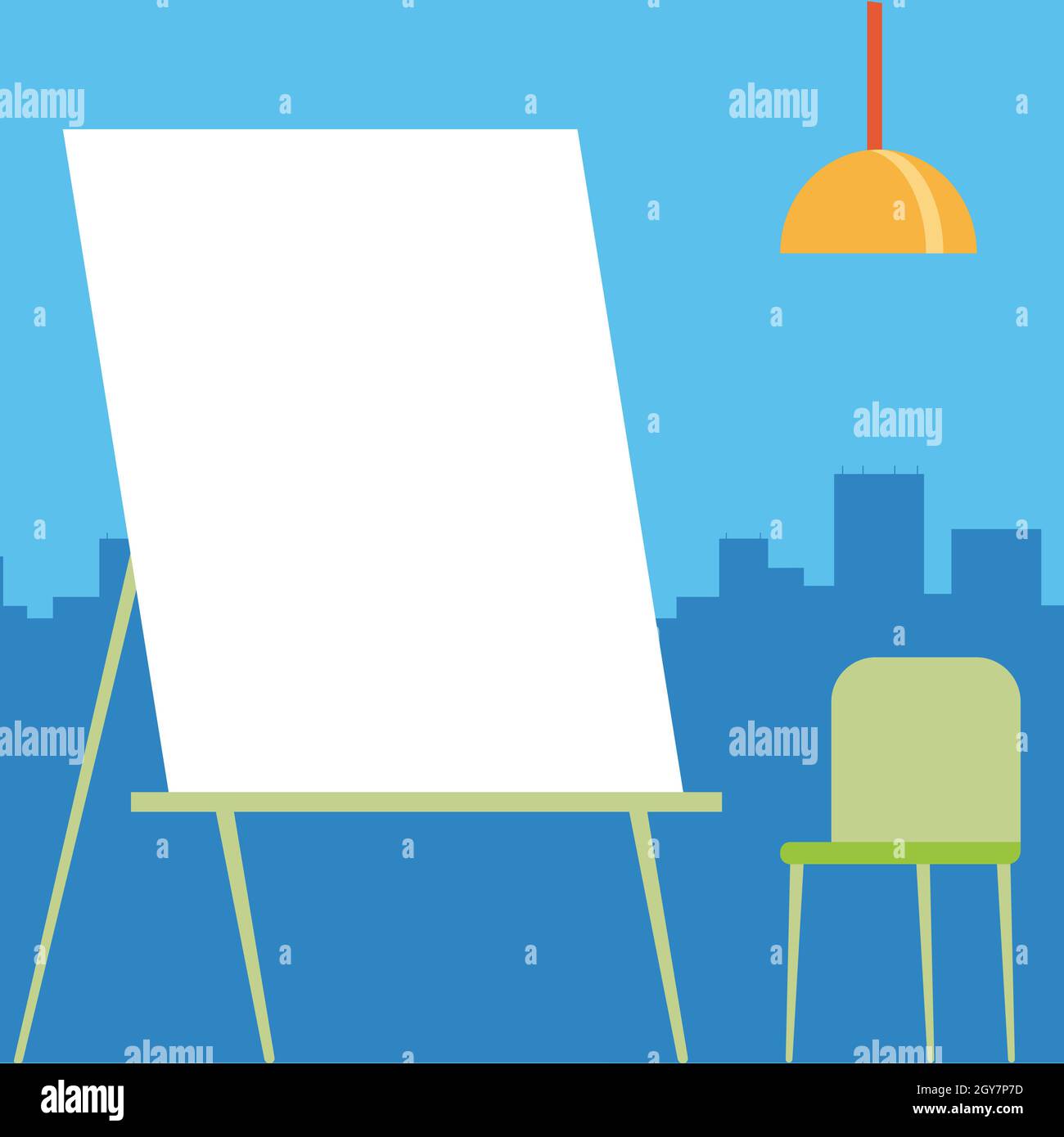 Empty Portrait Artwork Design With Skyscrapers Behind Showing Art ...