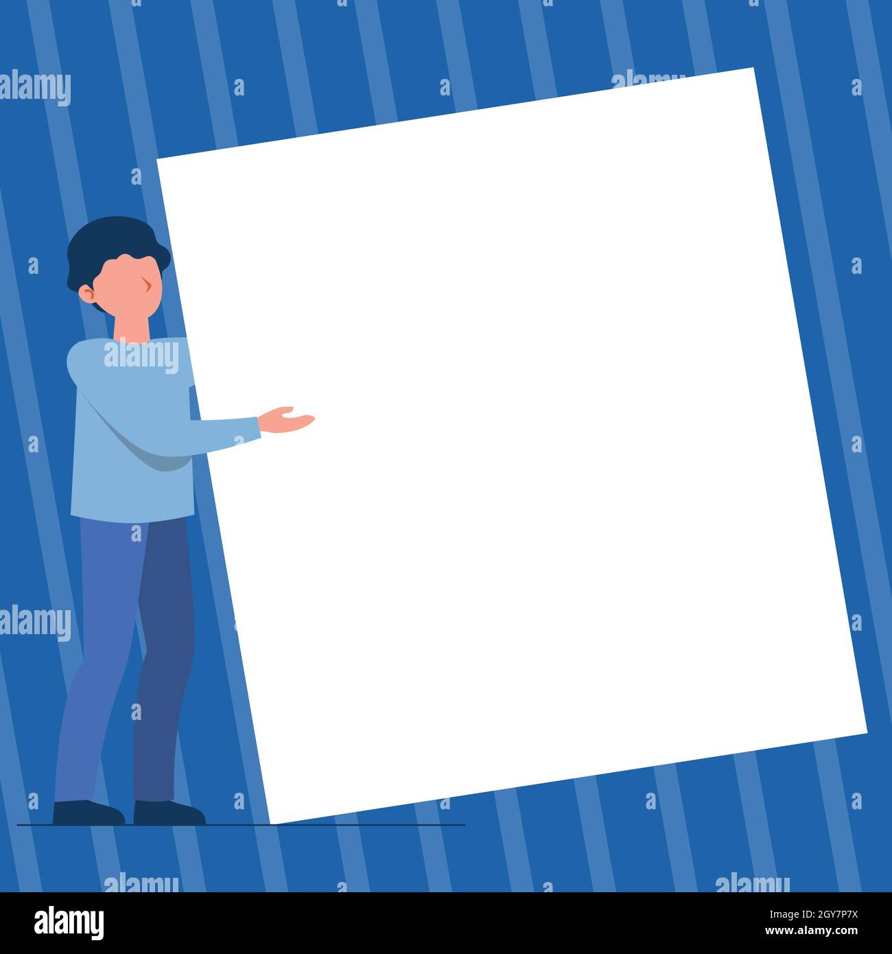Man Standing Drawing Holding Presenting Huge Blank Paper Stock Photo ...