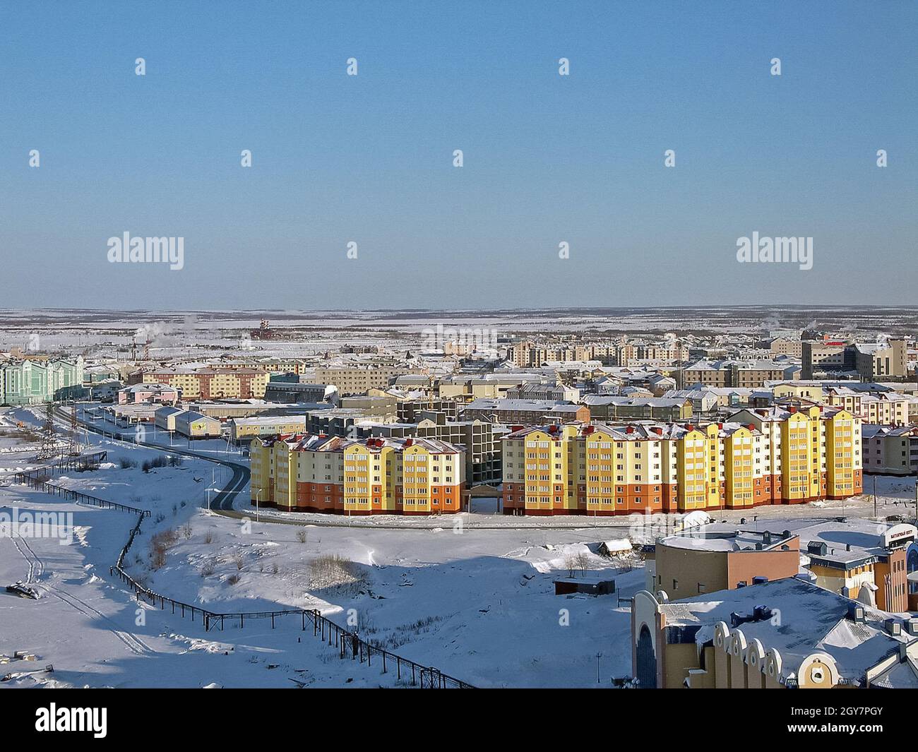The northern northern city of Salekhard. Single-storey houses and multi ...